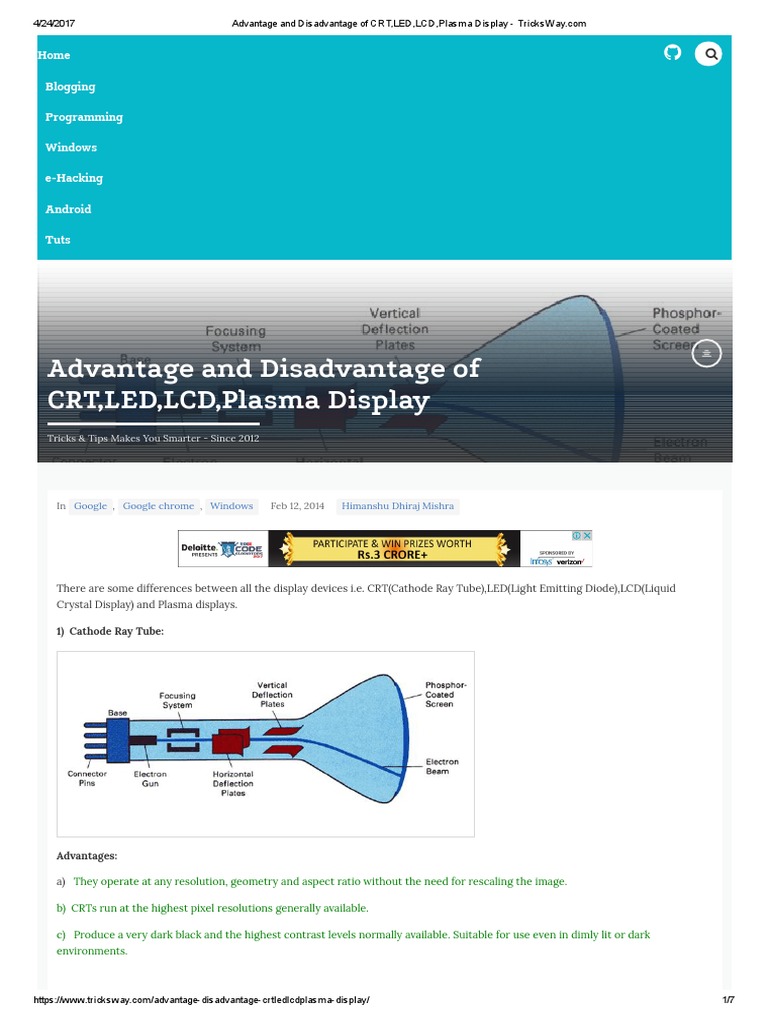 Advantage and Disadvantage of CRT, LED, LCD, Plasma Display - TricksWay ...