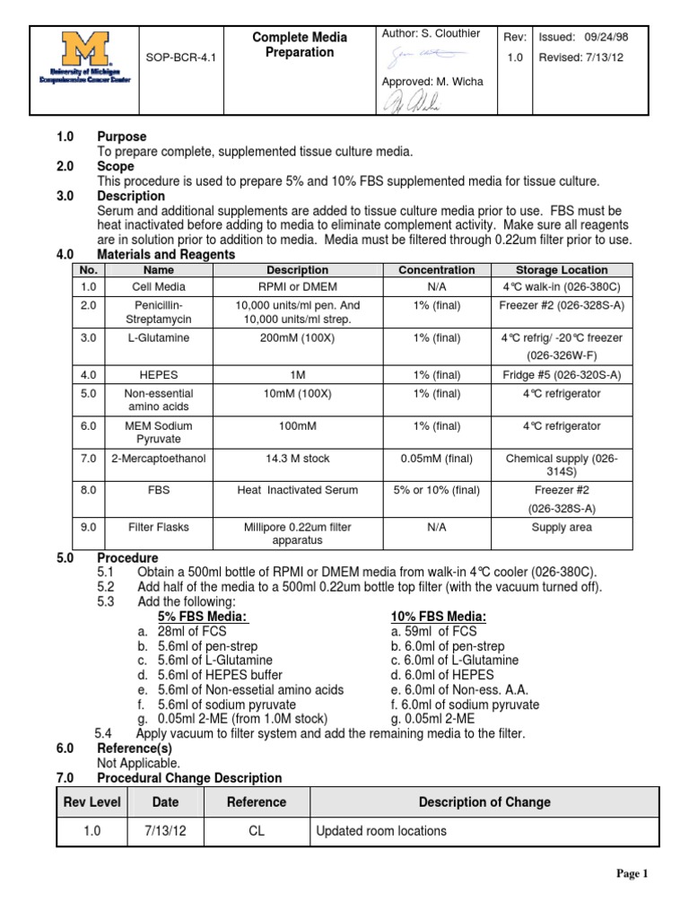 SOP 4.1 - Complete Media Preparation | PDF | Chemistry | Chemical ...