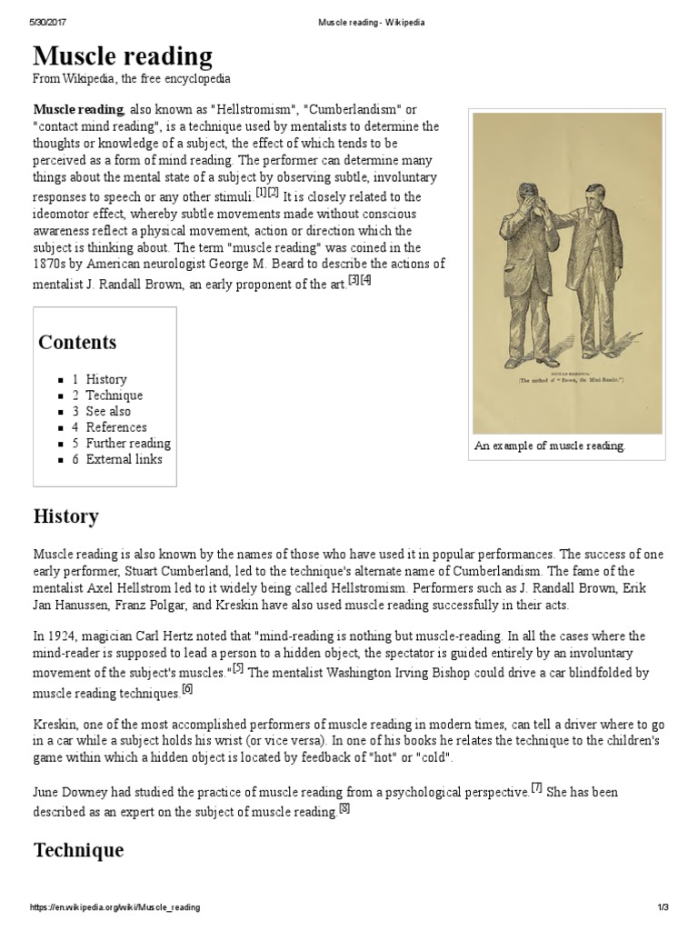 Muscle Reading - Wikipedia | PDF | Circus Skills | Mentalism