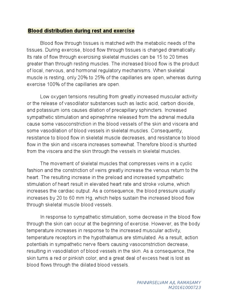 Blood Distribution During Rest and Exercise | Download Free PDF ...