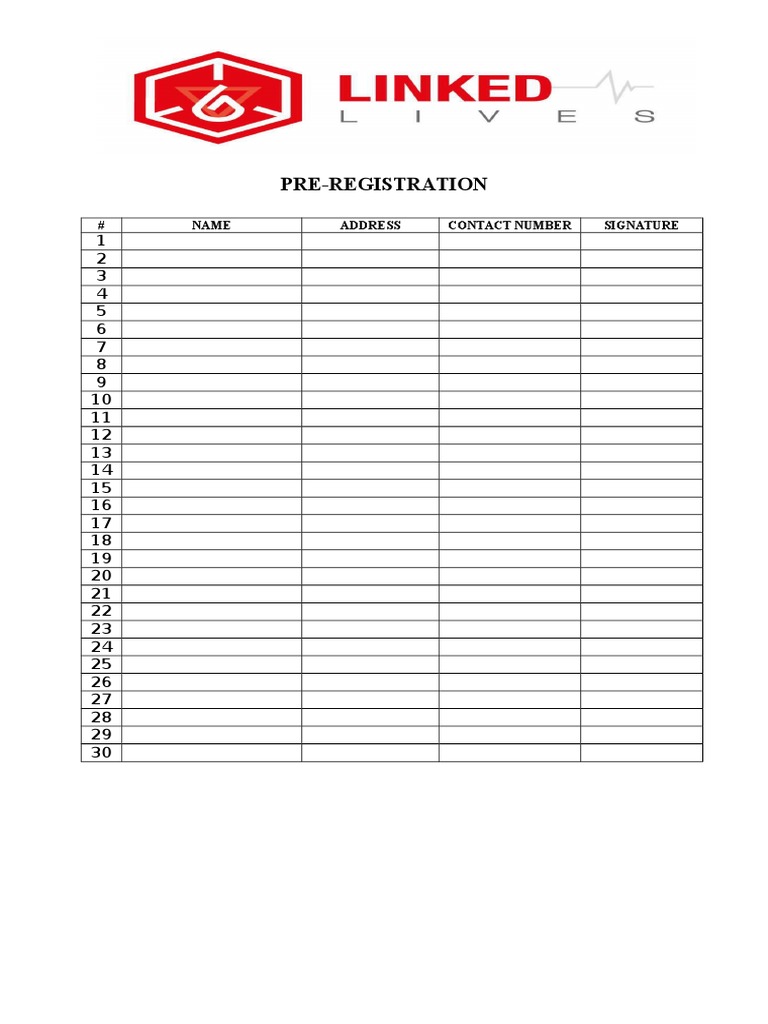 Pre-Registration Form Template | PDF