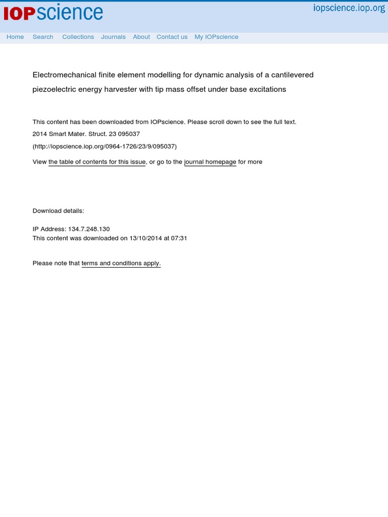 Electromechanical Finite Element Modelli PDF | PDF | Piezoelectricity | Energy Harvesting