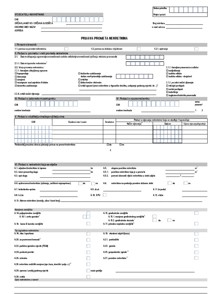 Prijava Prometa Nekretnina - Obrazac | PDF