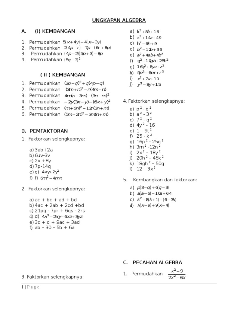 Latihan Pemfaktoran dan Pecahan Algebra | PDF