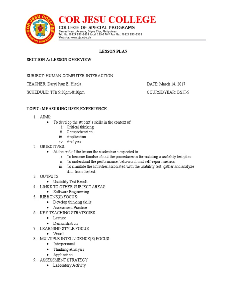 Hci Lesson Plan | Download Free PDF | Usability | Human–Computer Interaction