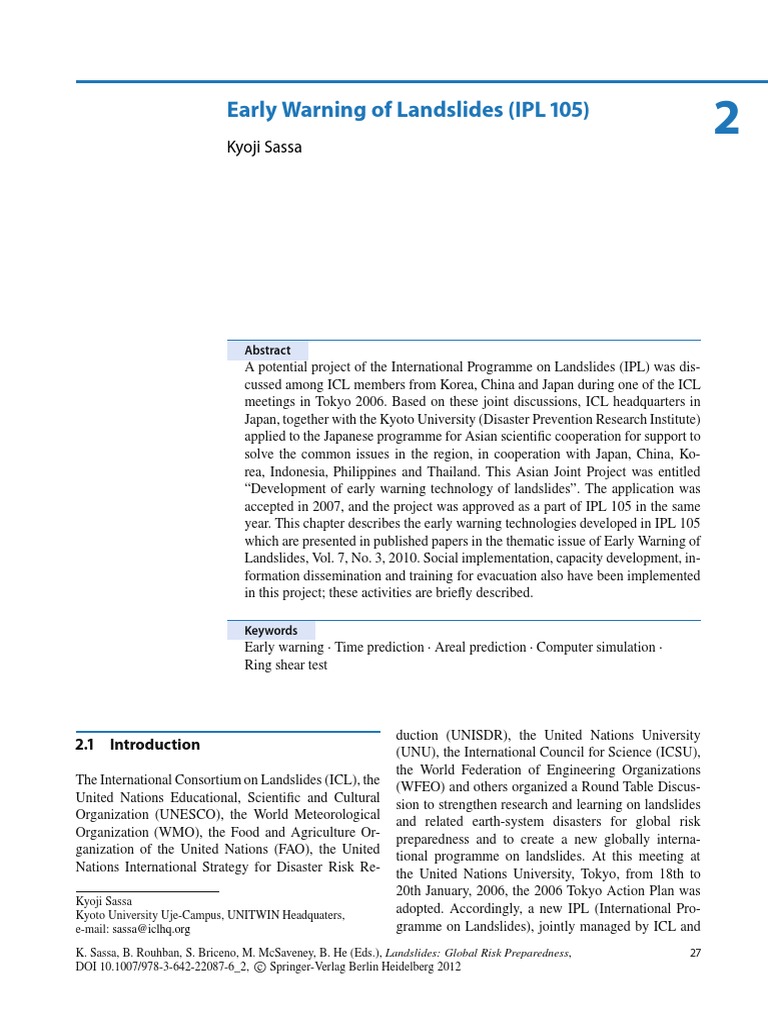 Early Warning of Landslides (IPL 105) : Kyoji Sassa | PDF | Landslide | Strength Of Materials