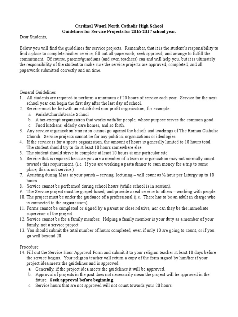 2016 2017 Service Project Guidelines | PDF | Catholic Church | Essays