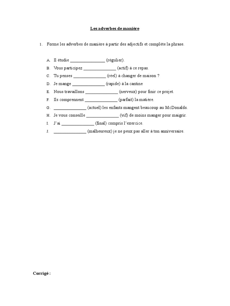 Exercices sur les adverbes de manière | PDF | Arts du langage et discipline
