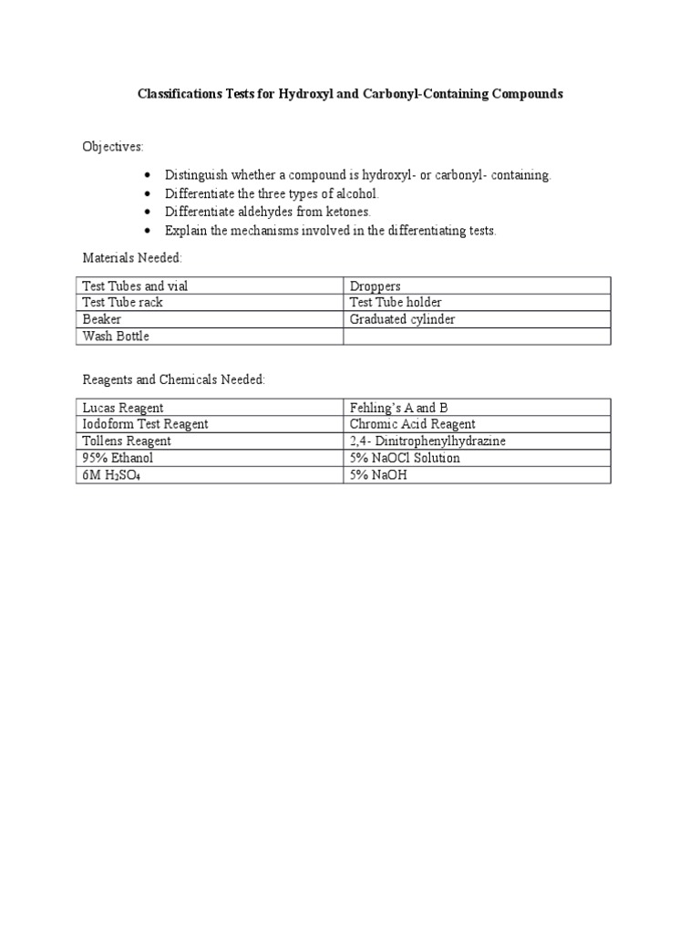 Hydroxyl & Carbonyl Compound Tests | PDF | Alcohol | Aldehyde
