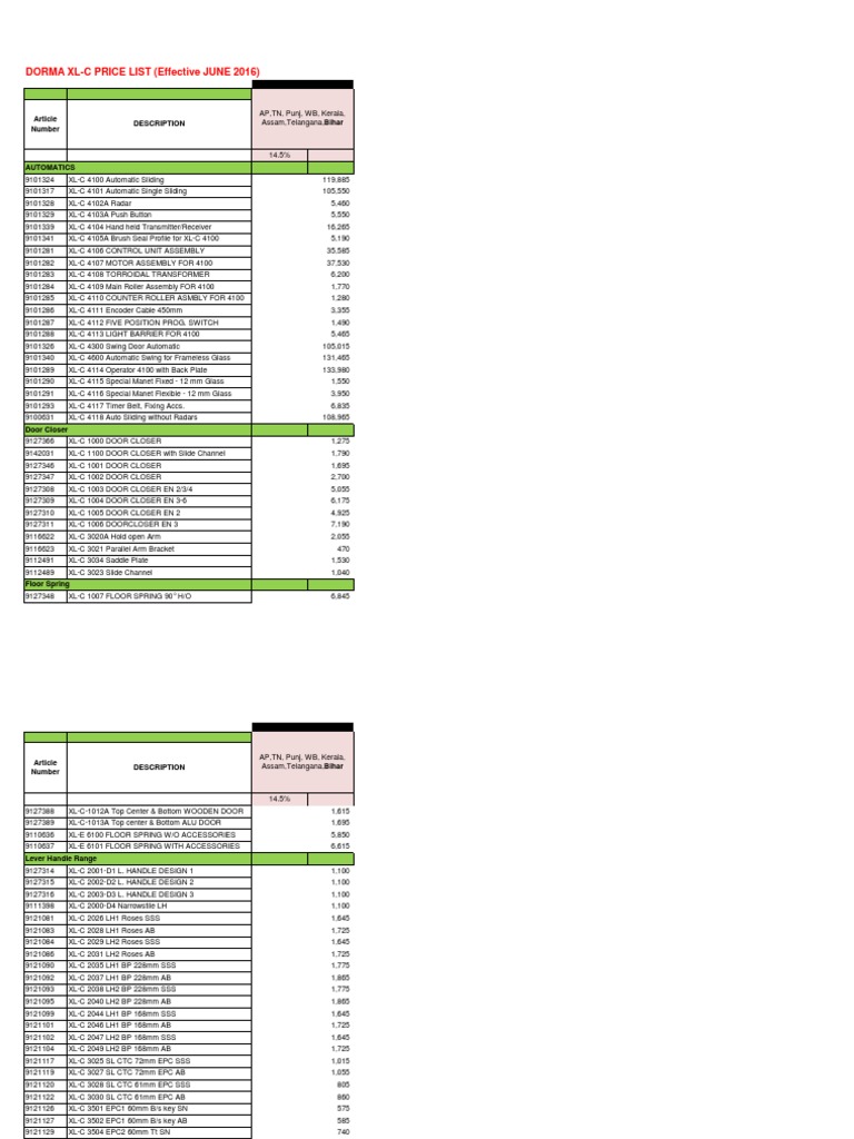 MRP Final Price List June 2016 (002) (2) | Door | Manufactured Goods