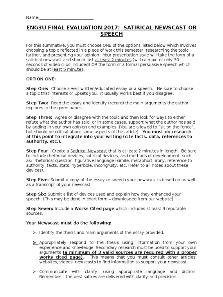 Eng3u Summative 2017 | PDF | Rhetoric | Essays