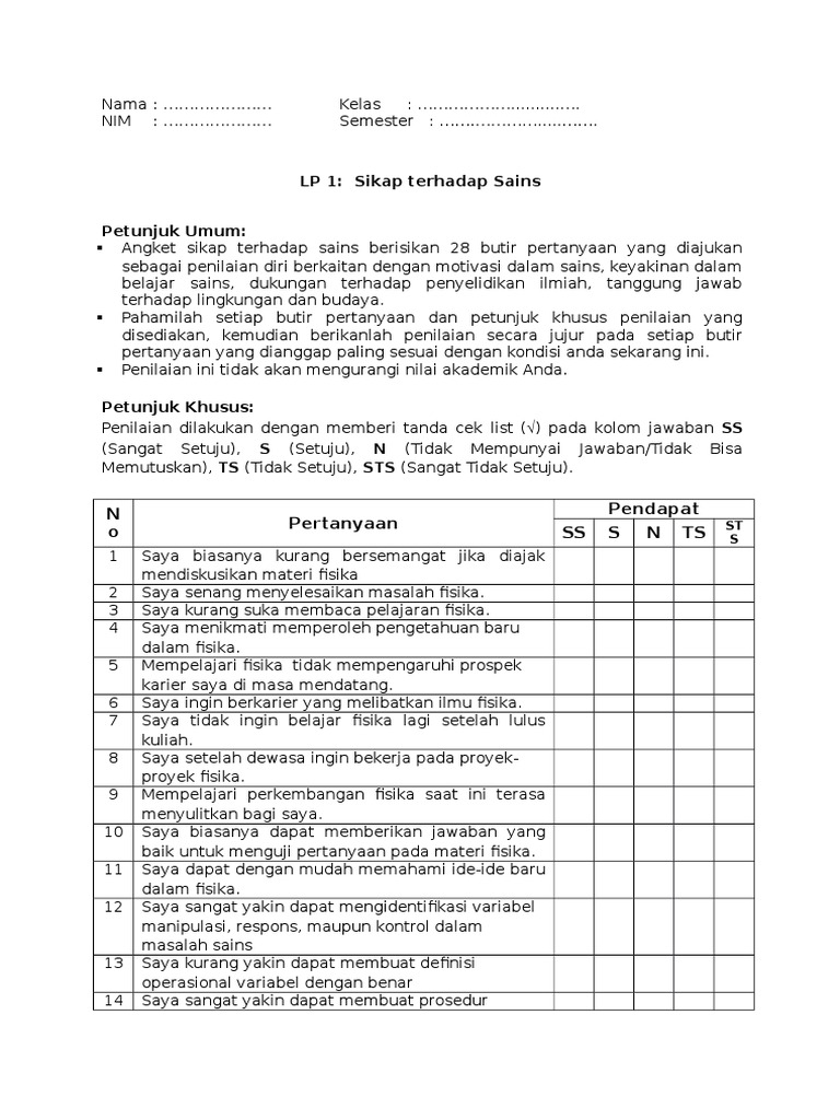Angket Sikap Terhadap Sains | PDF | Karier & Perkembangan | Kesehatan ...
