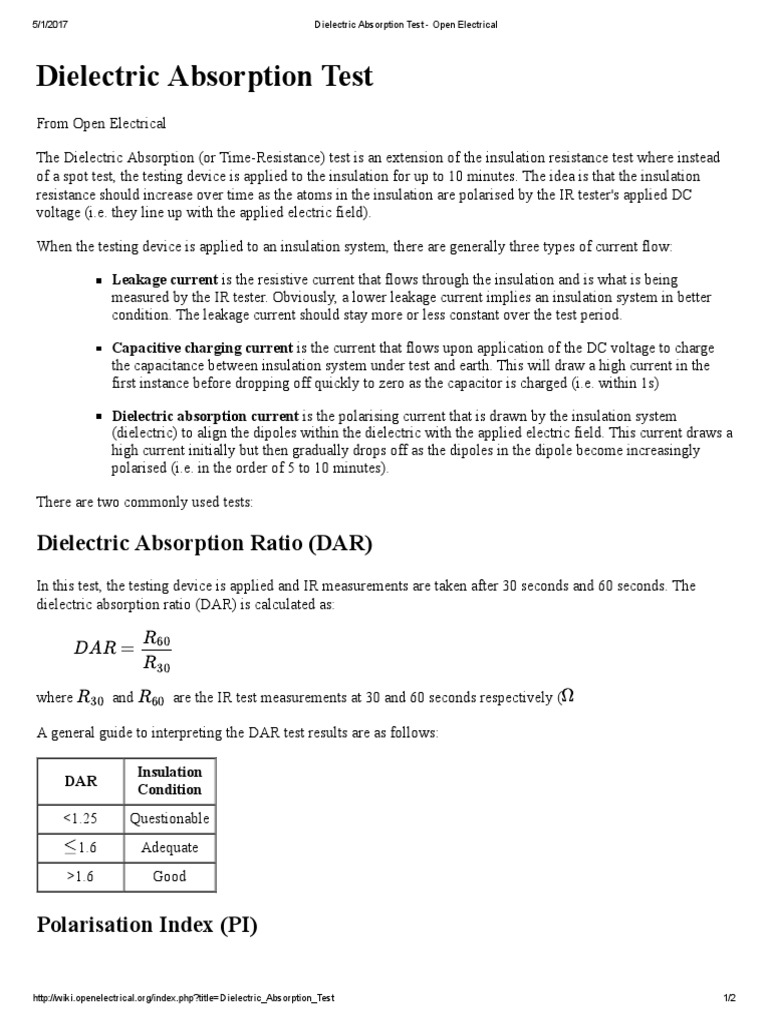 Dielectric Absorption Test - Open Electrical PDF | PDF | Dielectric ...