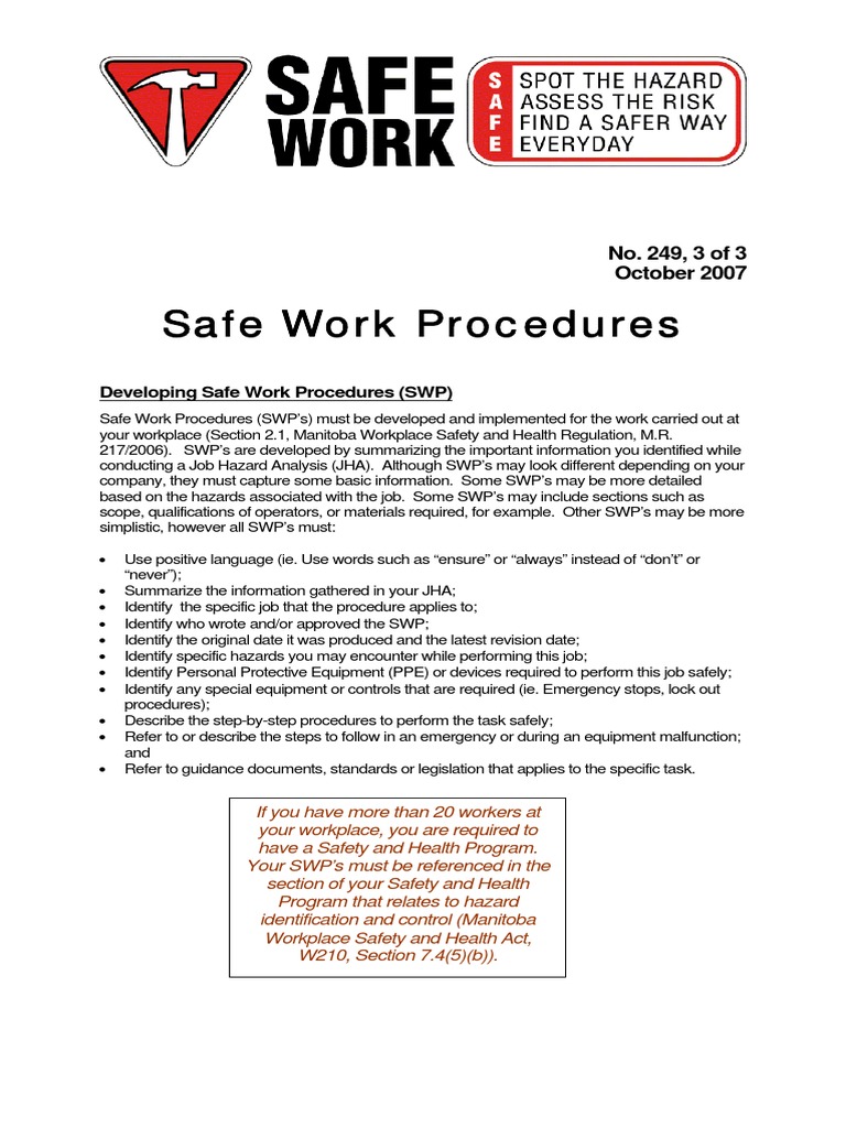 Safe Work Procedure Bulletin | PDF | Personal Protective Equipment | Occupational Safety And Health