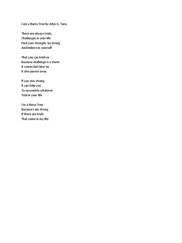 Busay - Poem - I Am A Narra Tree - Ailyn Tana | PDF | Self-Improvement