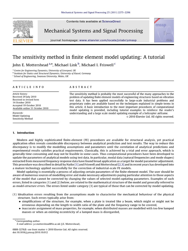 The Sensitivity Method in Finite Element Model Updating: A Tutorial | PDF | Sensitivity Analysis ...