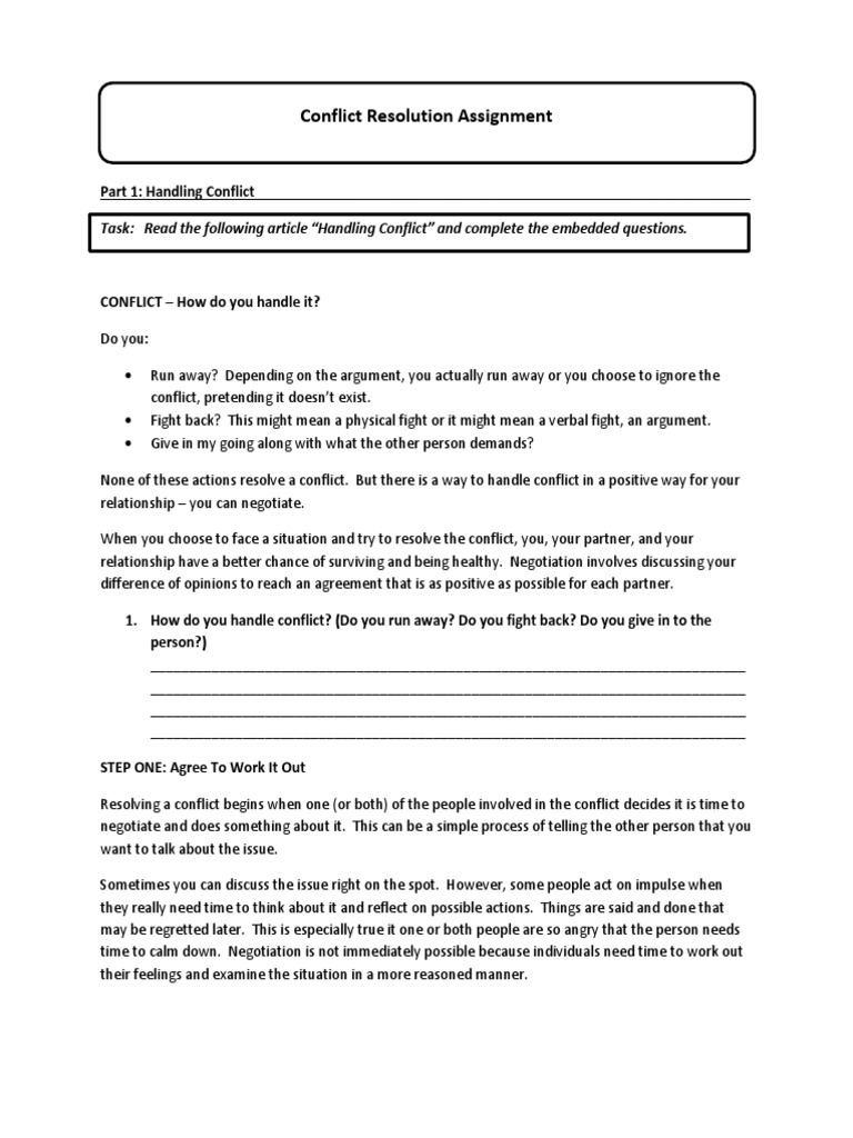 Conflict Resolution Assignment Negotiation Emotions