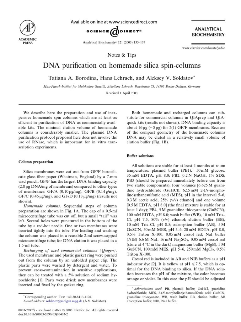 Homemade Silica Spin Column DNA Purification | PDF | Primer (Molecular ...