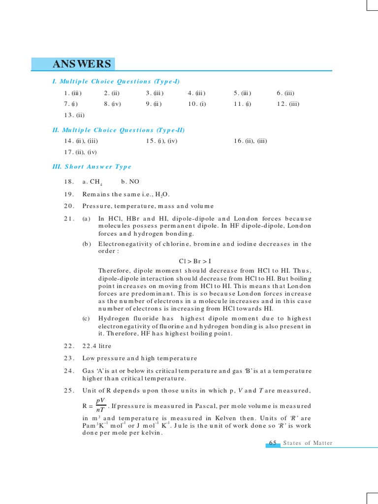 Class 11 Chemistry: States of Matter Solutions | PDF | Intermolecular ...