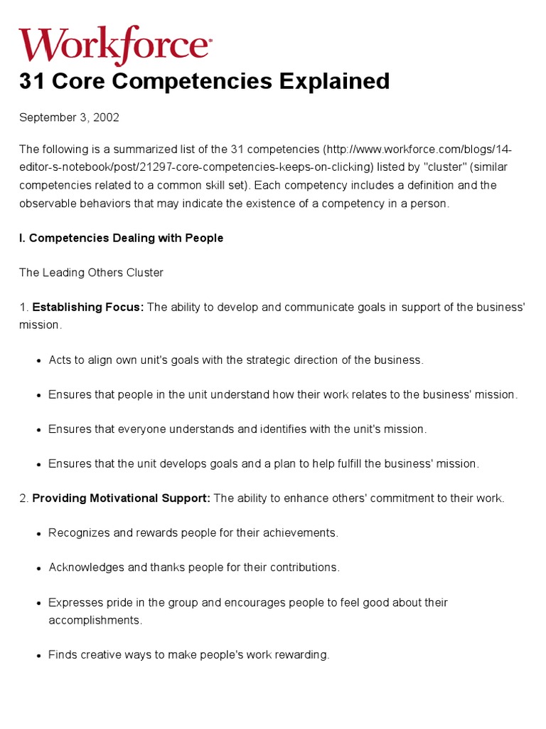 31 Core Competencies Explained - Home Browser Title Tagline | PDF ...