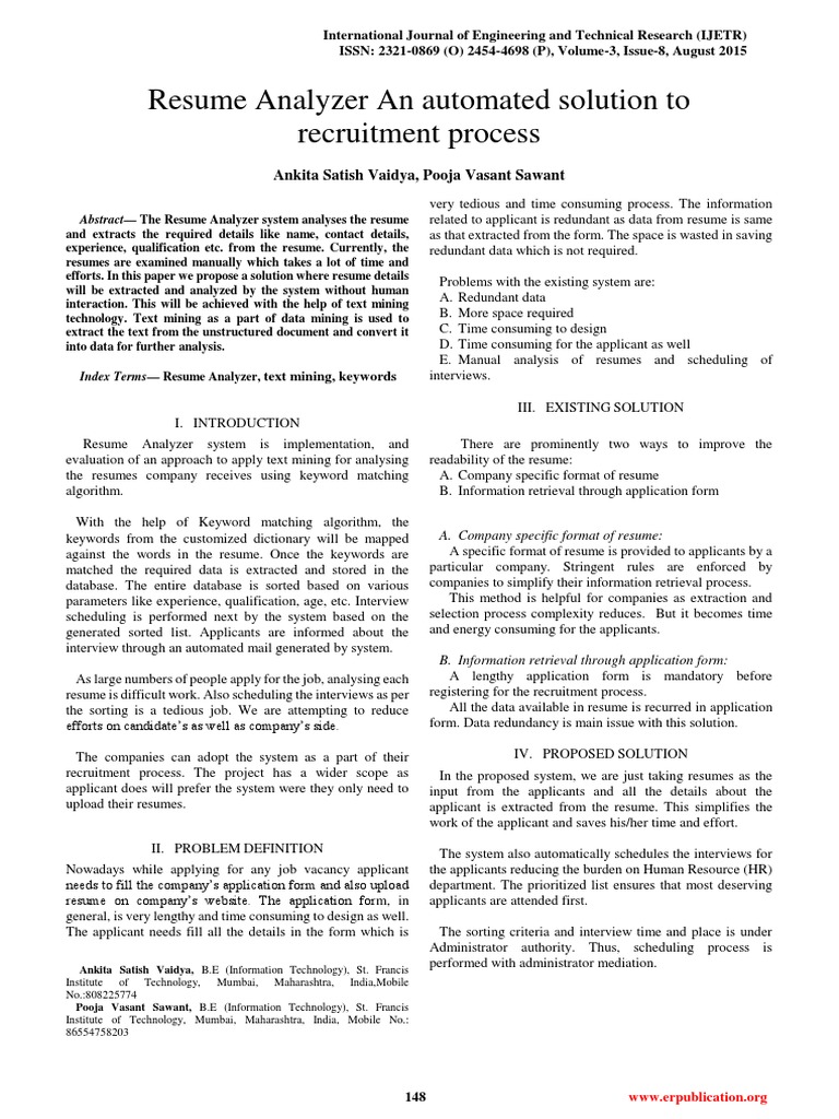 Resume Analyzer An Automated Solution To Recruitment Process | PDF ...