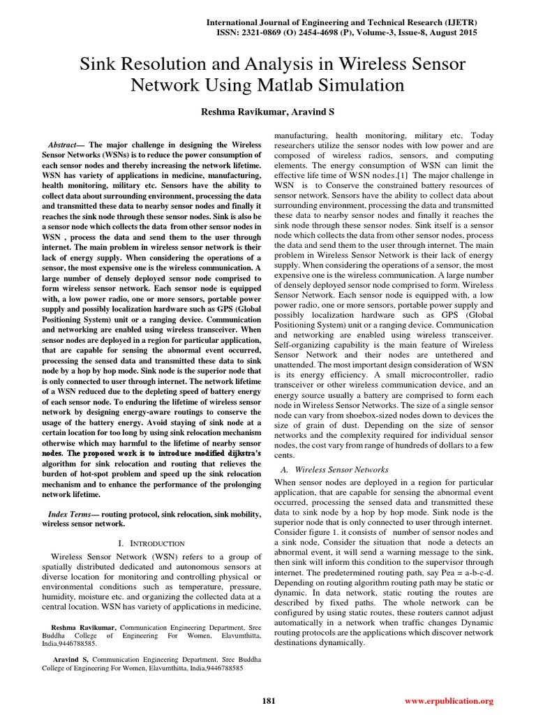 Sink Resolution and Analysis in Wireless Sensor Network Using Matlab ...