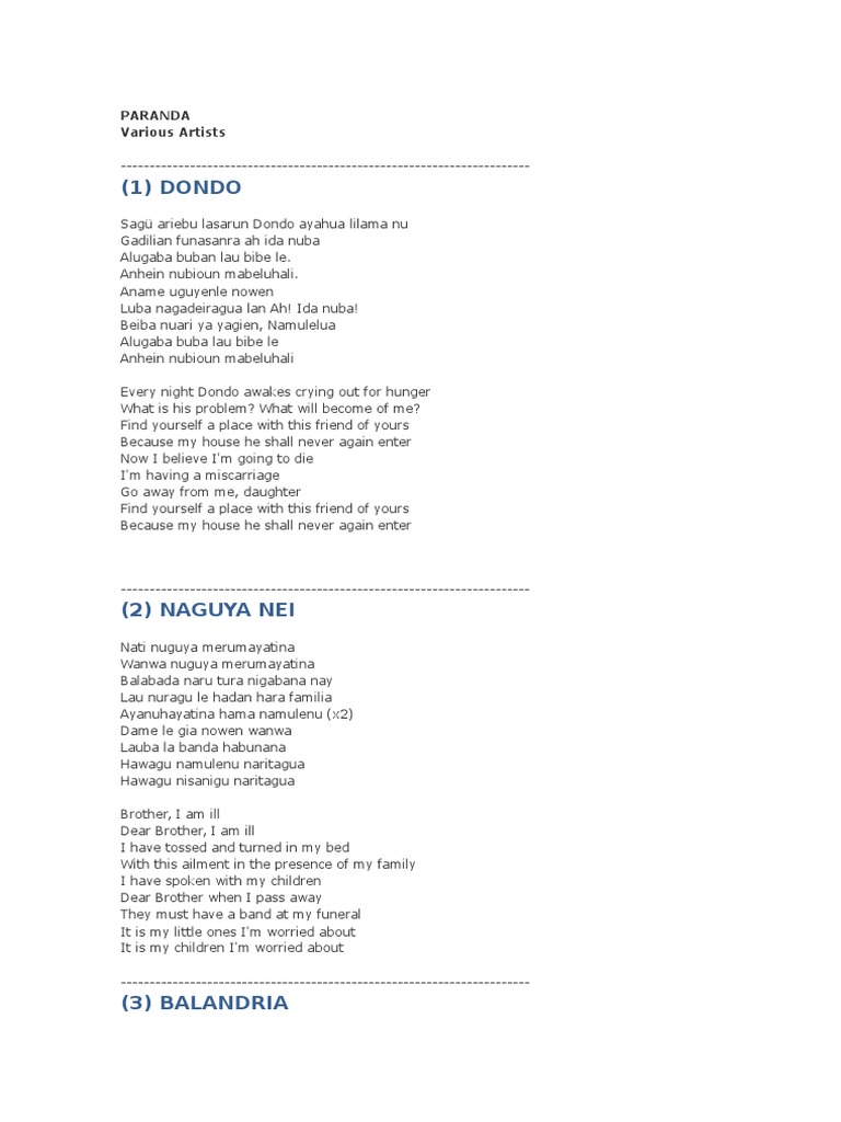 Paranda Lyrics | PDF