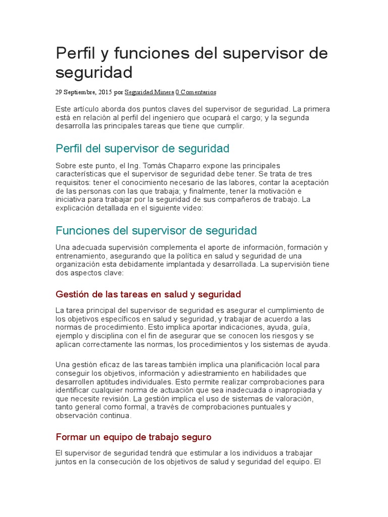 Perfil y Funciones Del Supervisor de Seguridad | PDF | Decibel | Oído