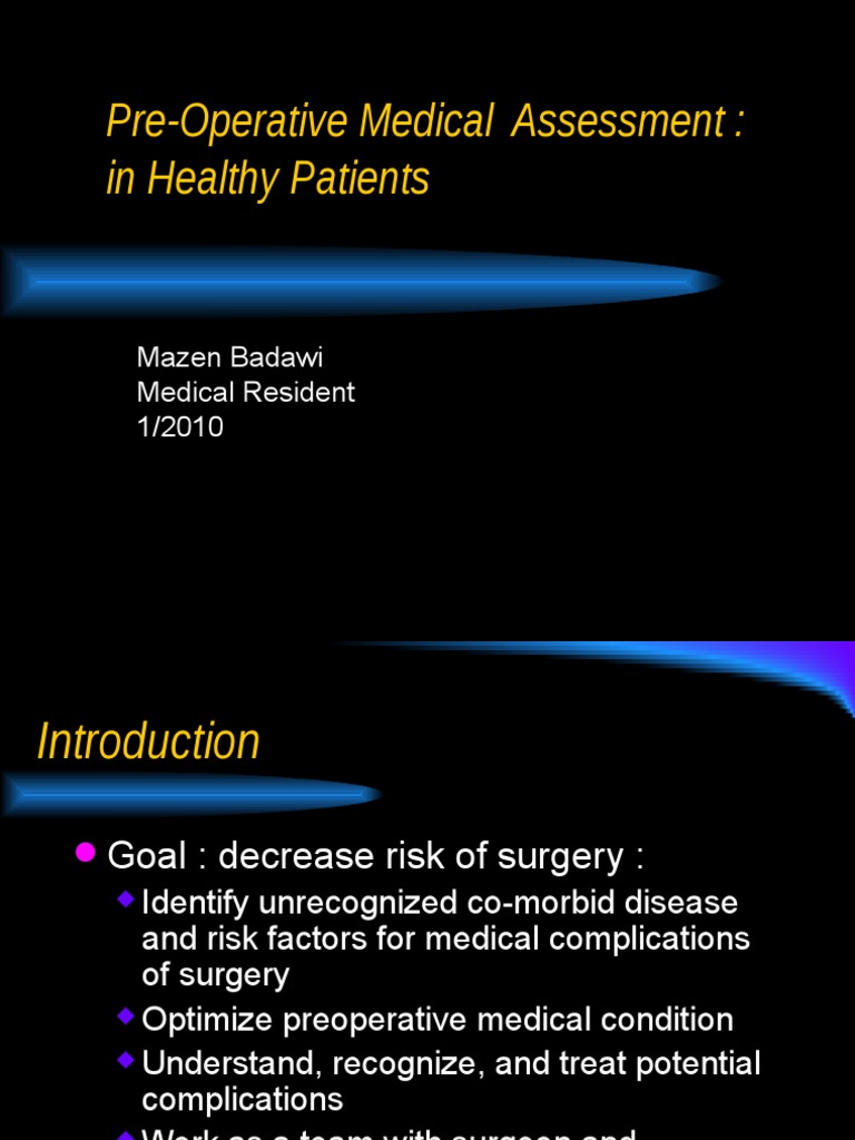 Pre-Operative Assessment for Healthy Patients | PDF | Anesthesia | Surgery