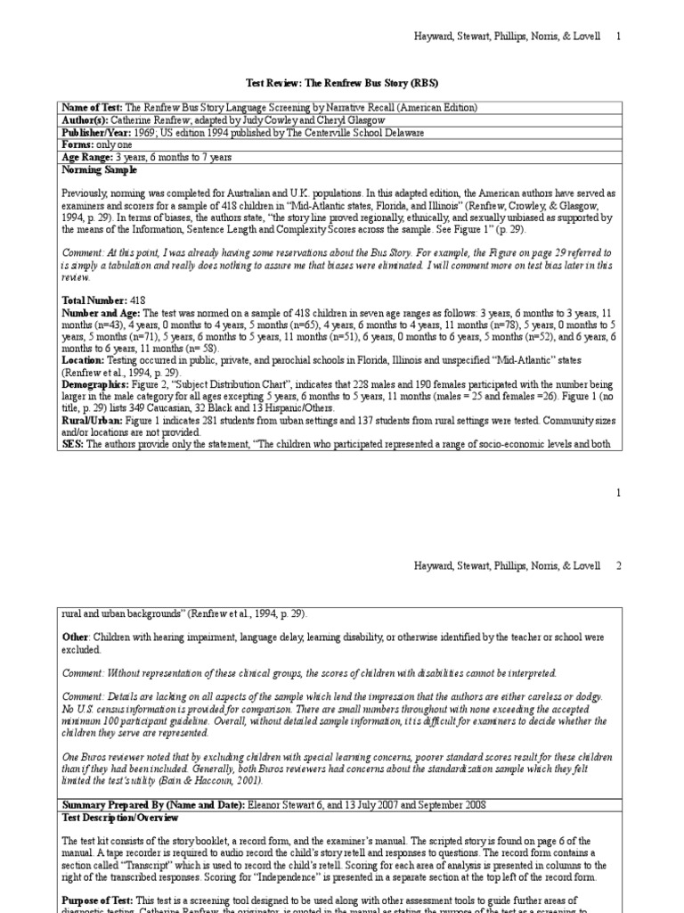 The Renfrew Bus Story (RBS) (1) | Validity (Statistics) | Reading ...