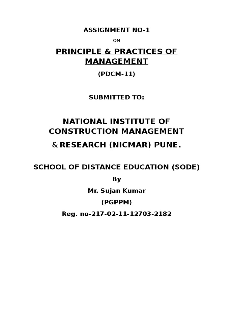 Principle & Practices of Management: Assignment No-1 | PDF