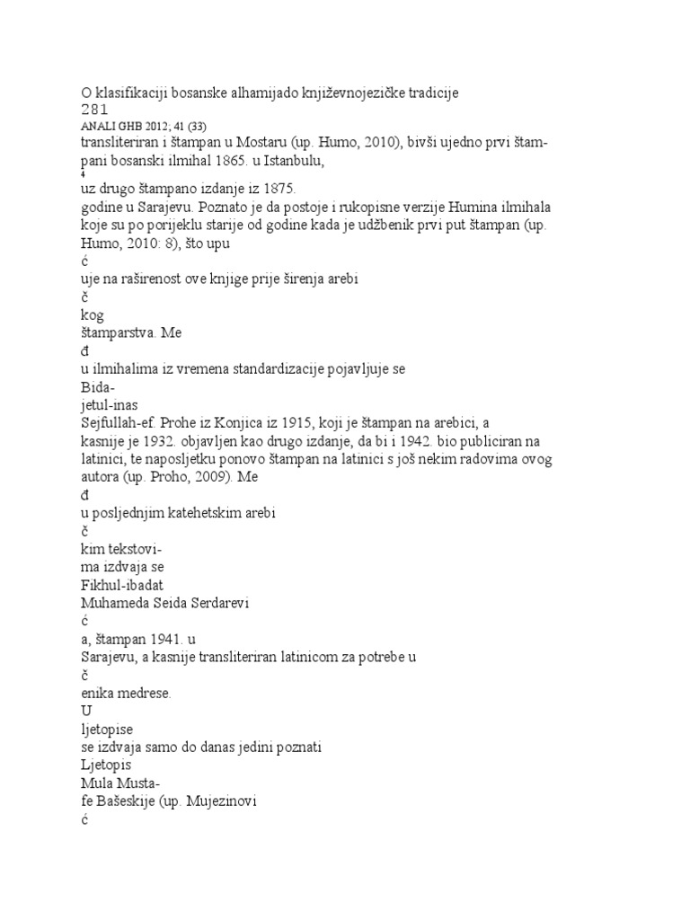 O Klasifikaciji Bosanske Alhamijado Književnojezičke Tradicije | PDF