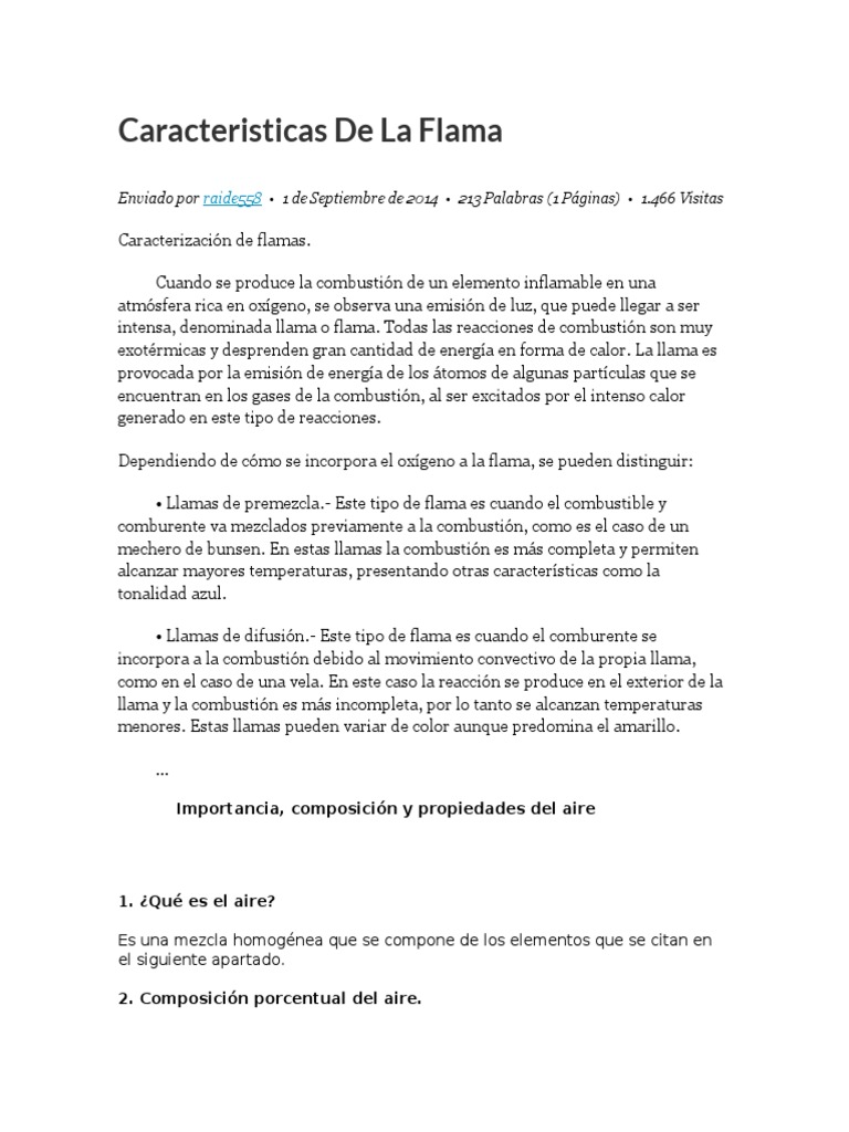 Características y definición de la flama | PDF | Combustión | Redox