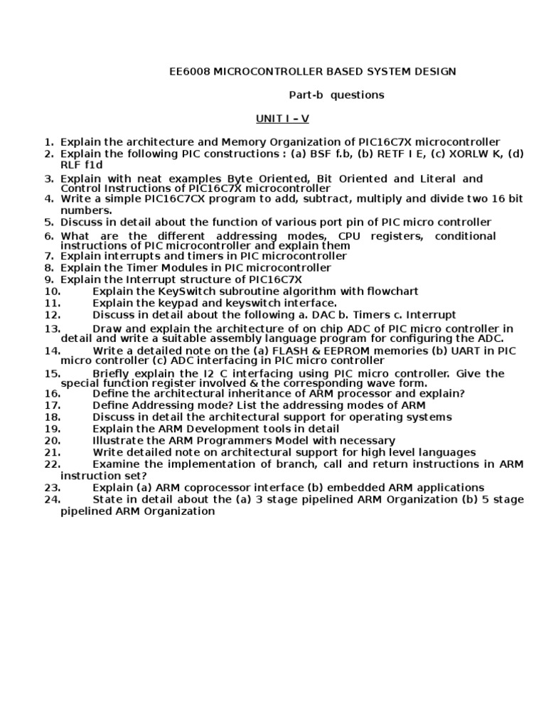 EE6008 MBSD QBL Important Questions | PDF | Microcontroller | Arm ...