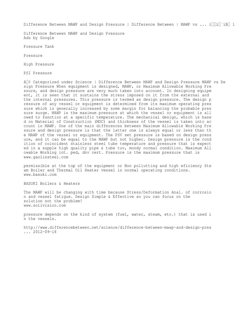 MAWP vs Design Pressure Explained | PDF | Boiler | Pressure