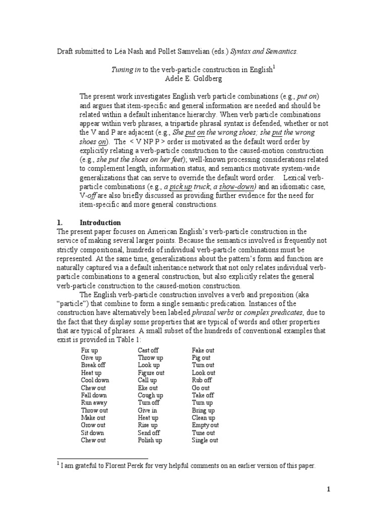 English verb-particle combinations analyzed in syntax and semantics ...