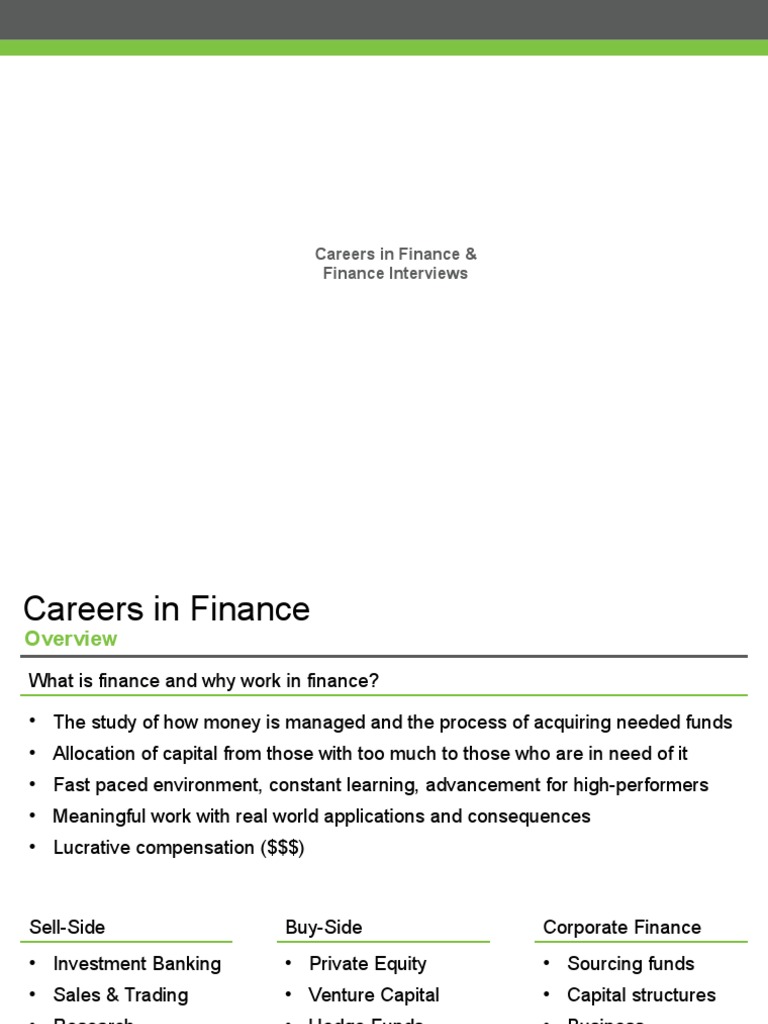Careers in Finance and Finance Interview Prep | PDF | Investment ...