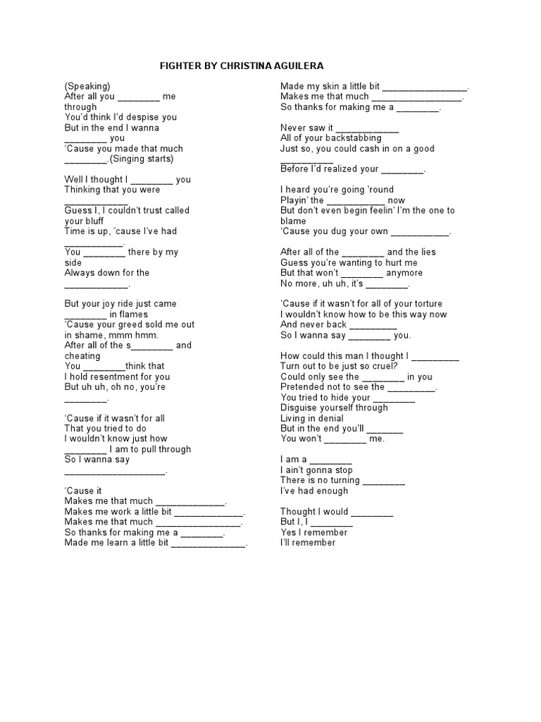 Christina Aguilera Fighter Lyrics