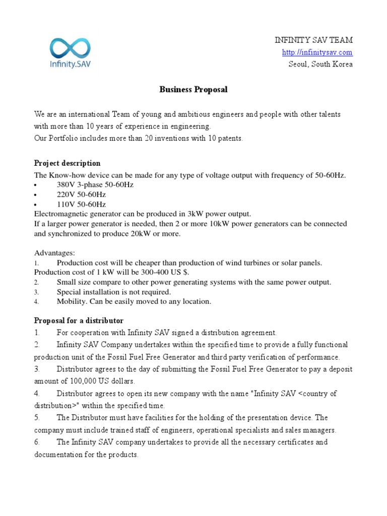 Business Proposal | Electric Generator | Wind Power