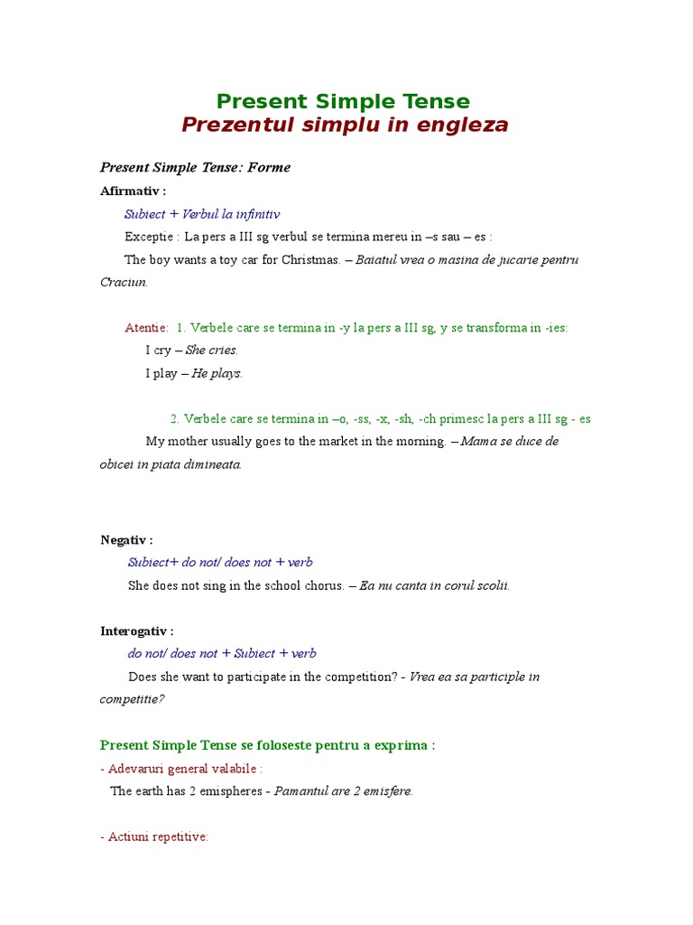 Present Simple Tense: Forms, Usage and Examples | PDF