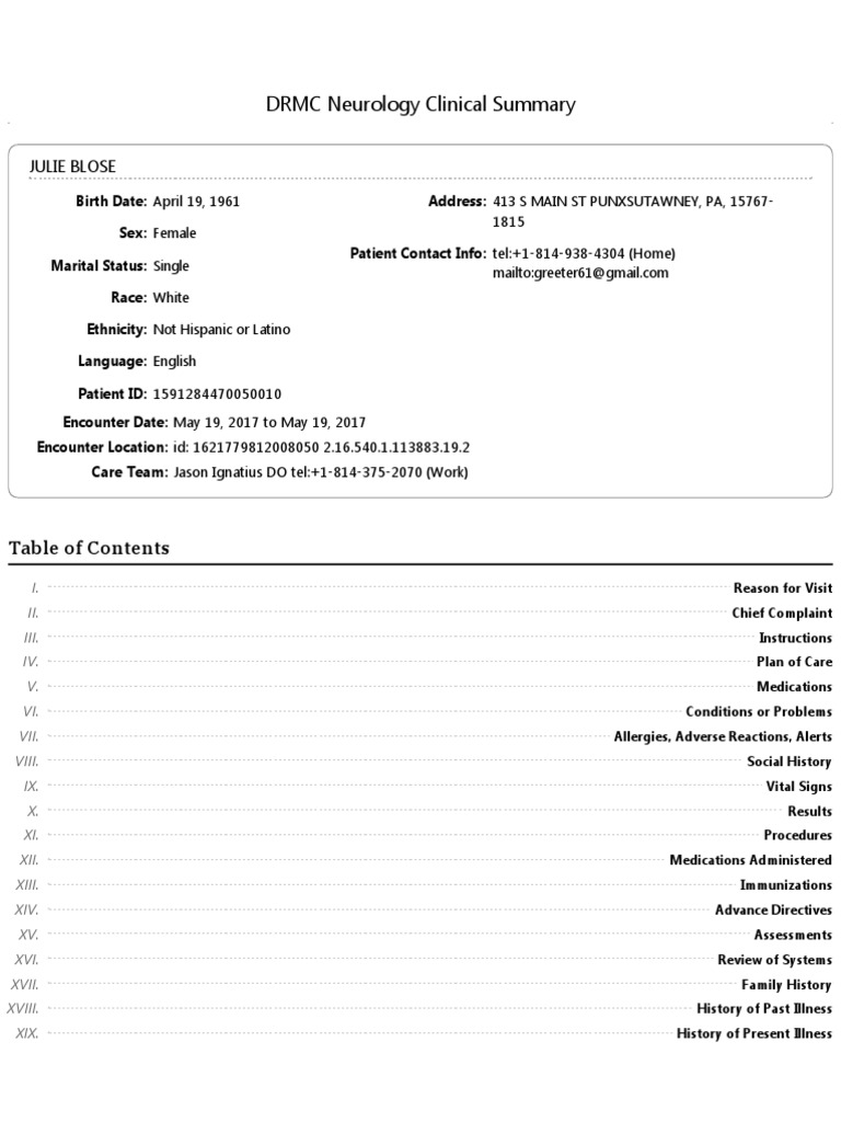 Clinical Visit Summary | PDF | Health Sciences | Clinical Medicine
