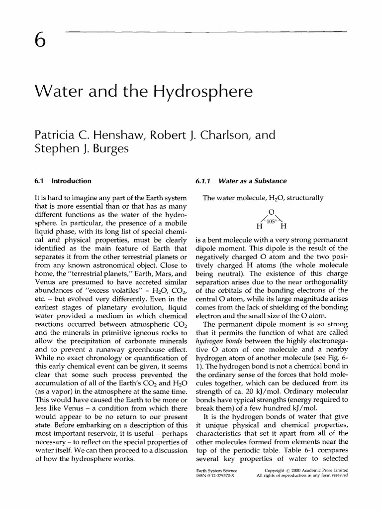 06 Water and The Hydrosphere | PDF | Properties Of Water | Hydrology