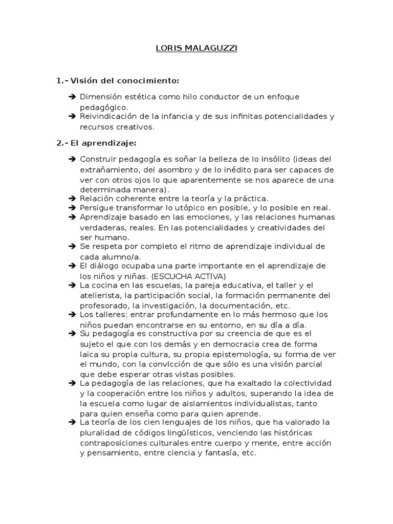 Loris Malaguzzi | PDF | Maestros | Pedagogía Loris Malaguzzi | PDF | Maestros | Pedagogía