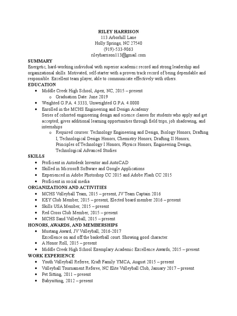 Riley Harrison Resume | PDF | Behavior Modification | Cognition