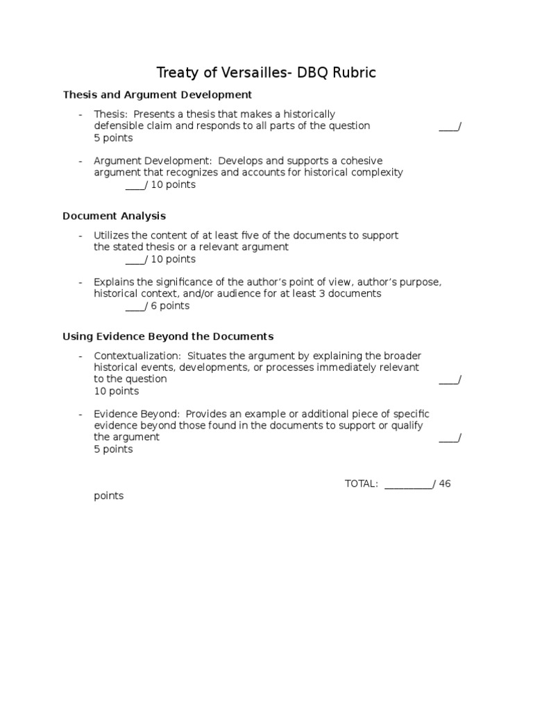 Treaty of Versailles DBQ Rubric | PDF
