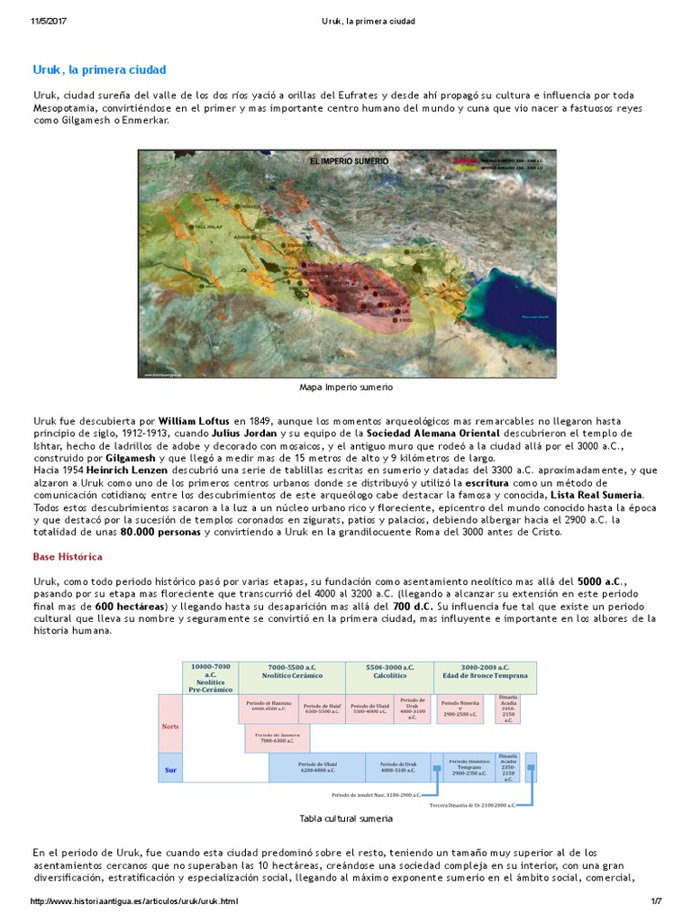 Uruk: Primera Ciudad de Mesopotamia | PDF | Sumeria | Ur