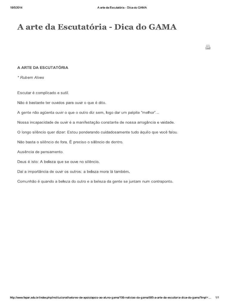 A Arte Da Escutatória - Rubens Alves | PDF