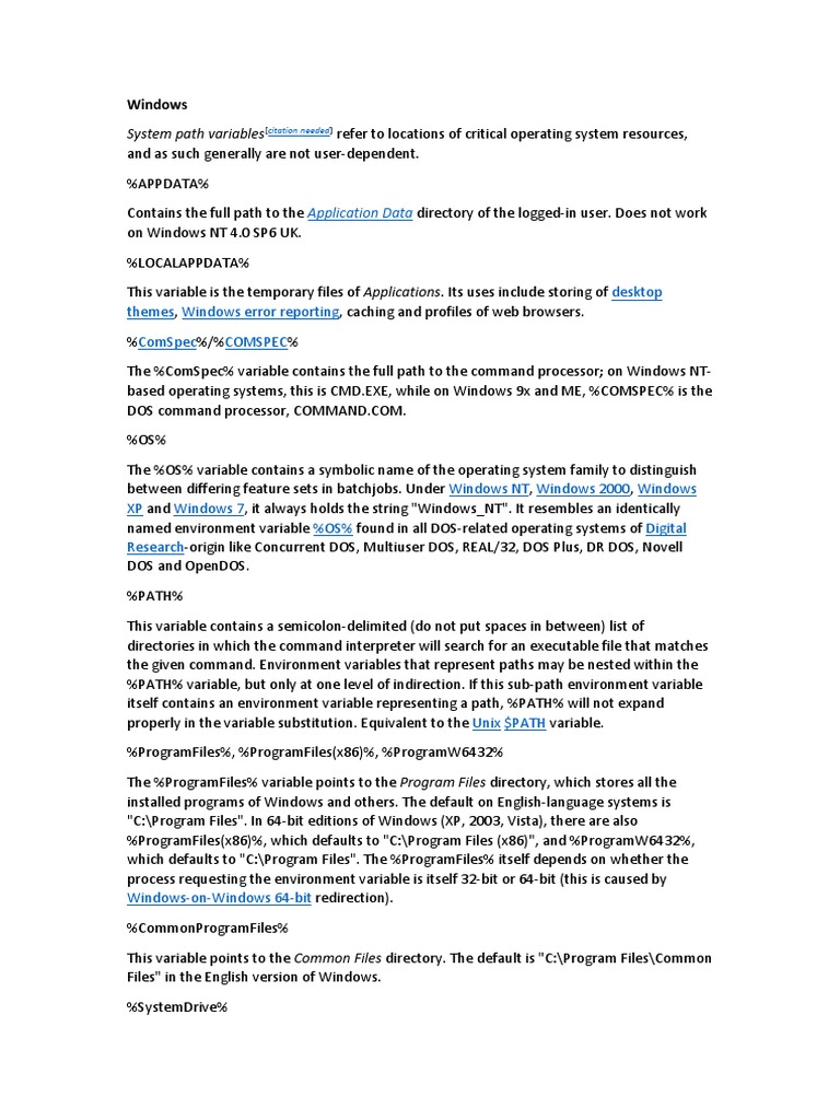 Windows System Path Variables Guide | PDF | Microsoft Windows | Command Line Interface