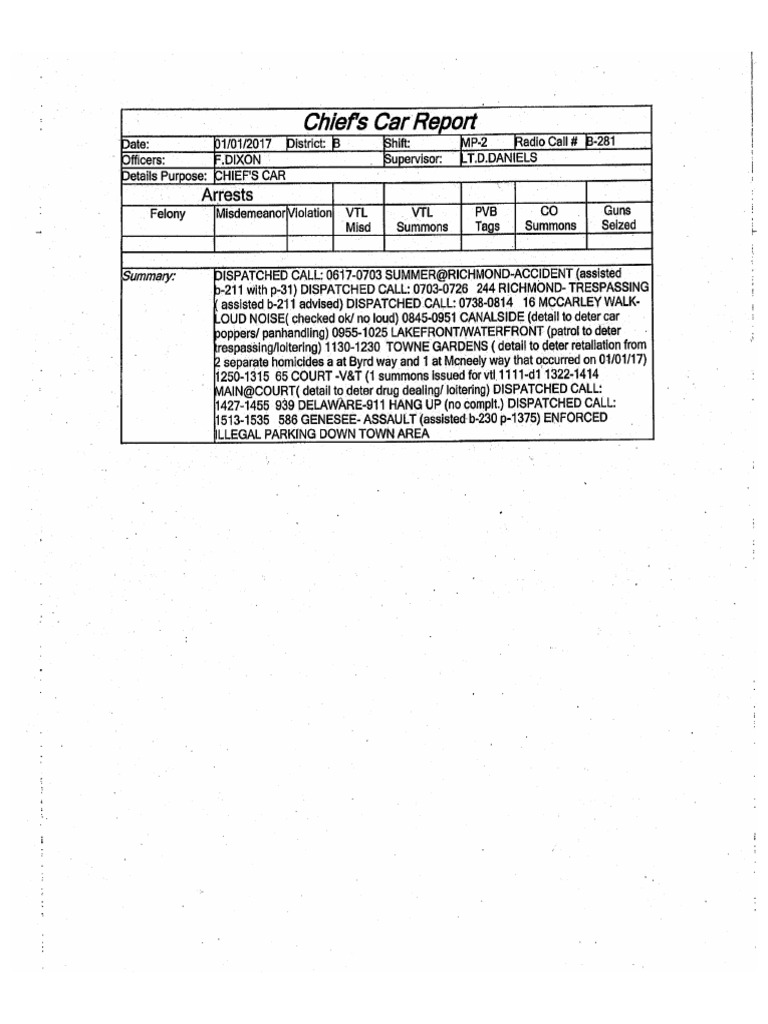 Buffalo B District Detail Car Reports | PDF
