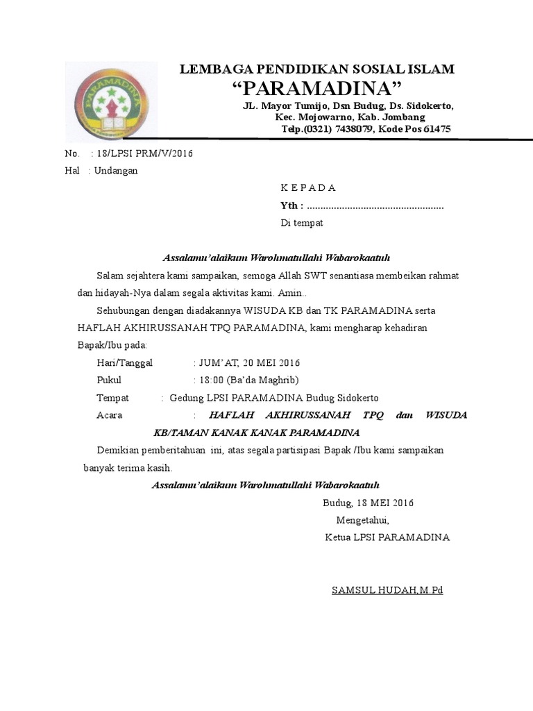 970+ Contoh Surat Undangan Wisuda Tpq Terbaik Gratis - Contoh Undangan